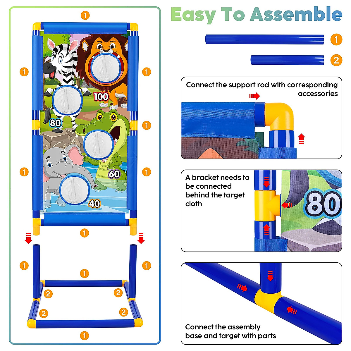 Shooting Game Toy for 5 6 7 8 9 10+ Years Old Boys Girls, 2pk Foam Popper Air Guns with Animal Shooting Target and 24 Foam Balls Bullet,Indoor Outdoor Activity Games, Birthday Easter Gifts for Kids