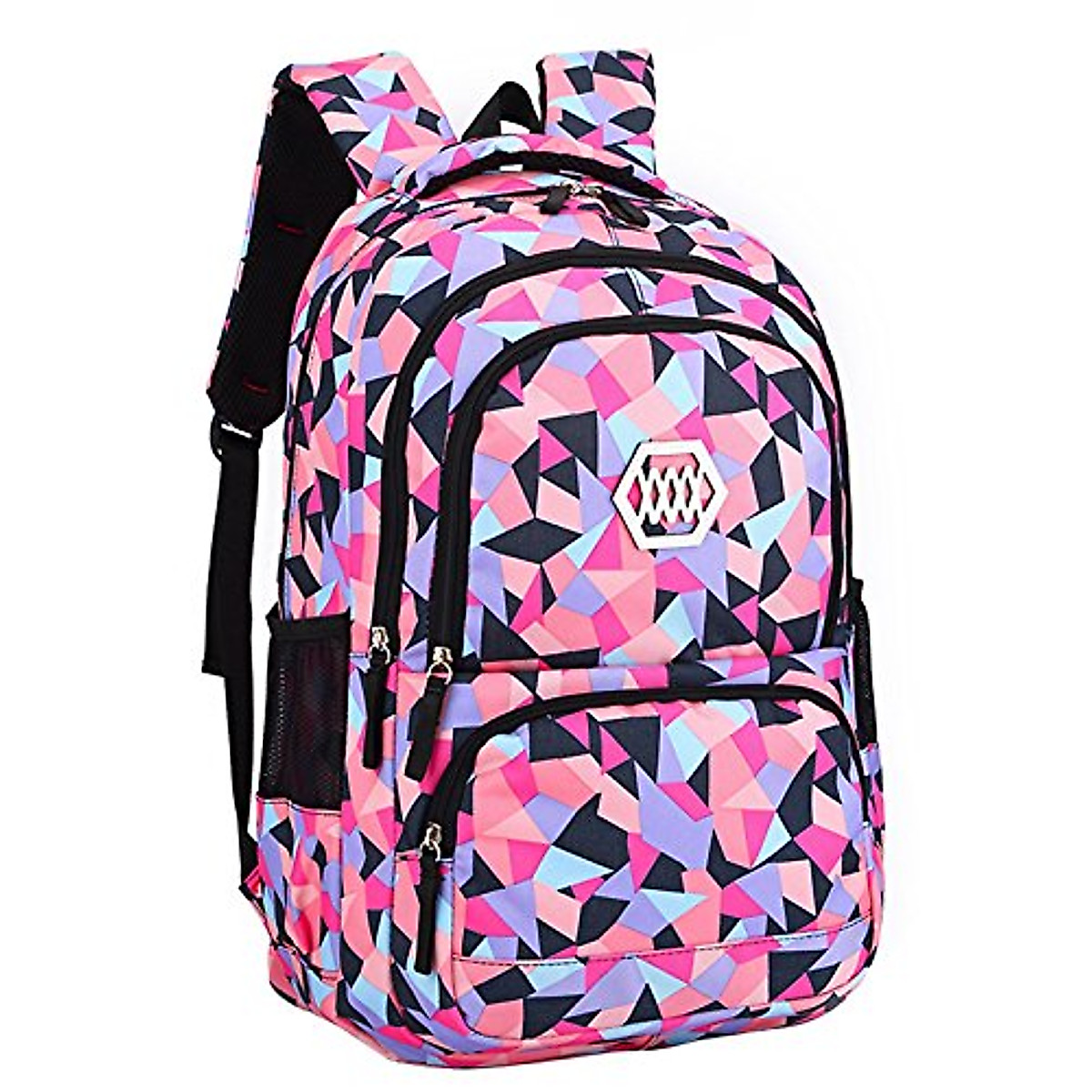 JiaYou Girl Geometric Printed Primary Junior High University School Bag Bookbag Backpack(2# Black,19 L)
