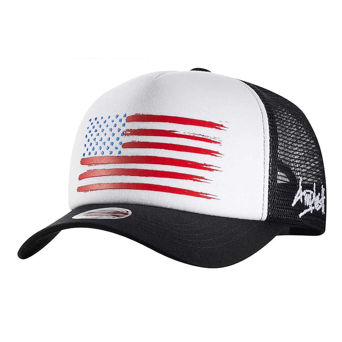 AMPLESH Premium 3D Embossed American Flag Trucker Hat Mesh Baseball Cap Outdoor Snapback Hat for Men Women (as1, Alpha, m, l, White/Black)