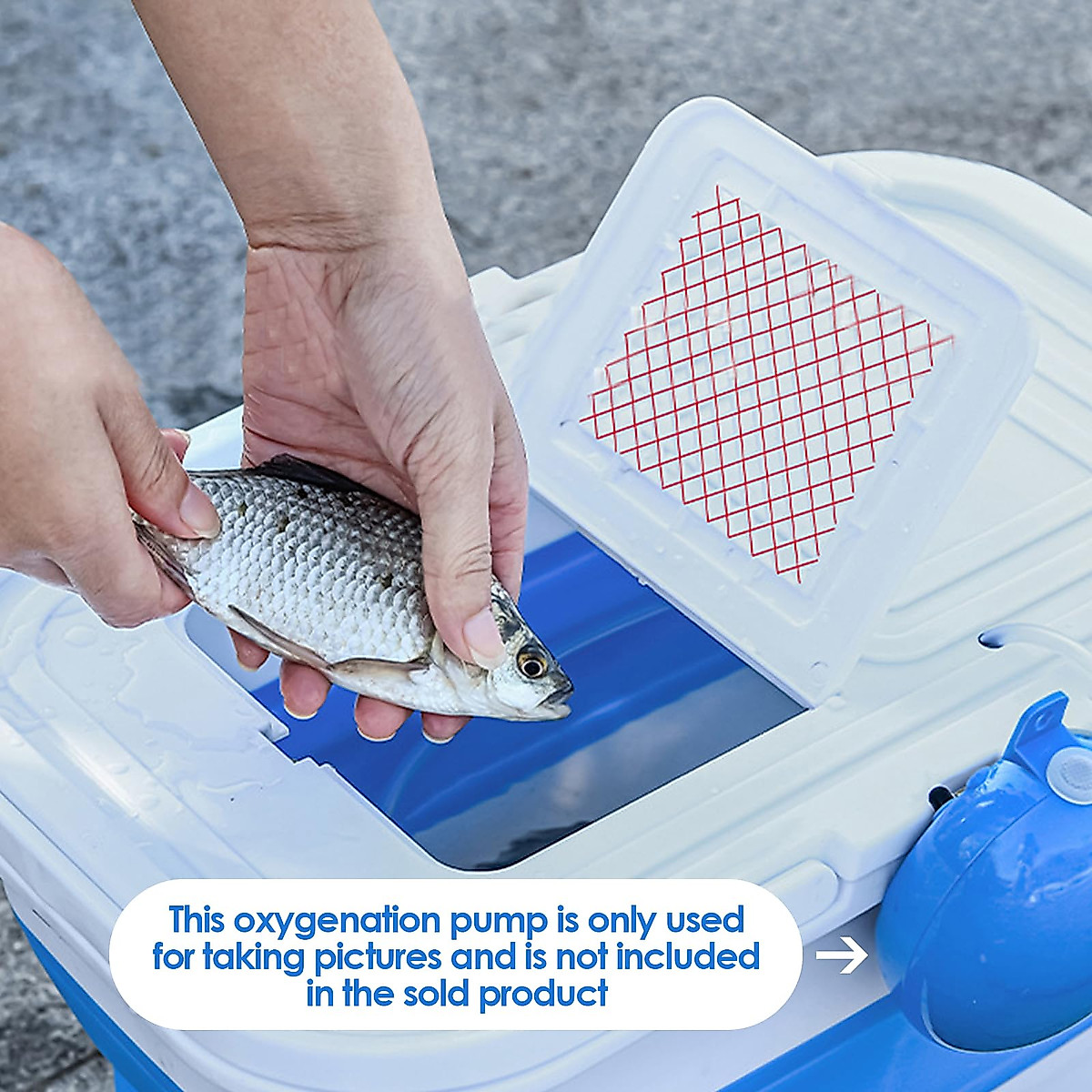 13L Fishing Bucket with Mini Oxygen Pump,Portable Folding Collapsible Minnow Bucket Fish Live Container Box with Breathable Mesh Space Saving Outdoor Traveling Hiking Fishing