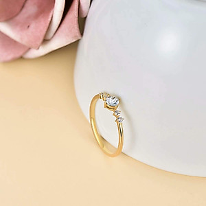 14K Solid Yellow Gold Ring for Women, Real Gold Dainty Wedding Engagement Eternity Bridal Ring Love Jewelry for Her, Size 10