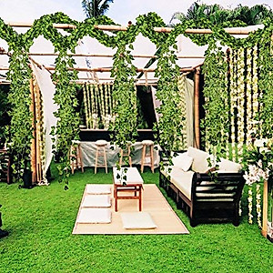 Gooteff 84 Ft Fake Plants Artificial Ivy Leaf Greenery Garland Plants Fake Hanging Vine Garland Fake Leaves for Party Garden Office Christmas Wedding Wall Home Decor（12 Pack）