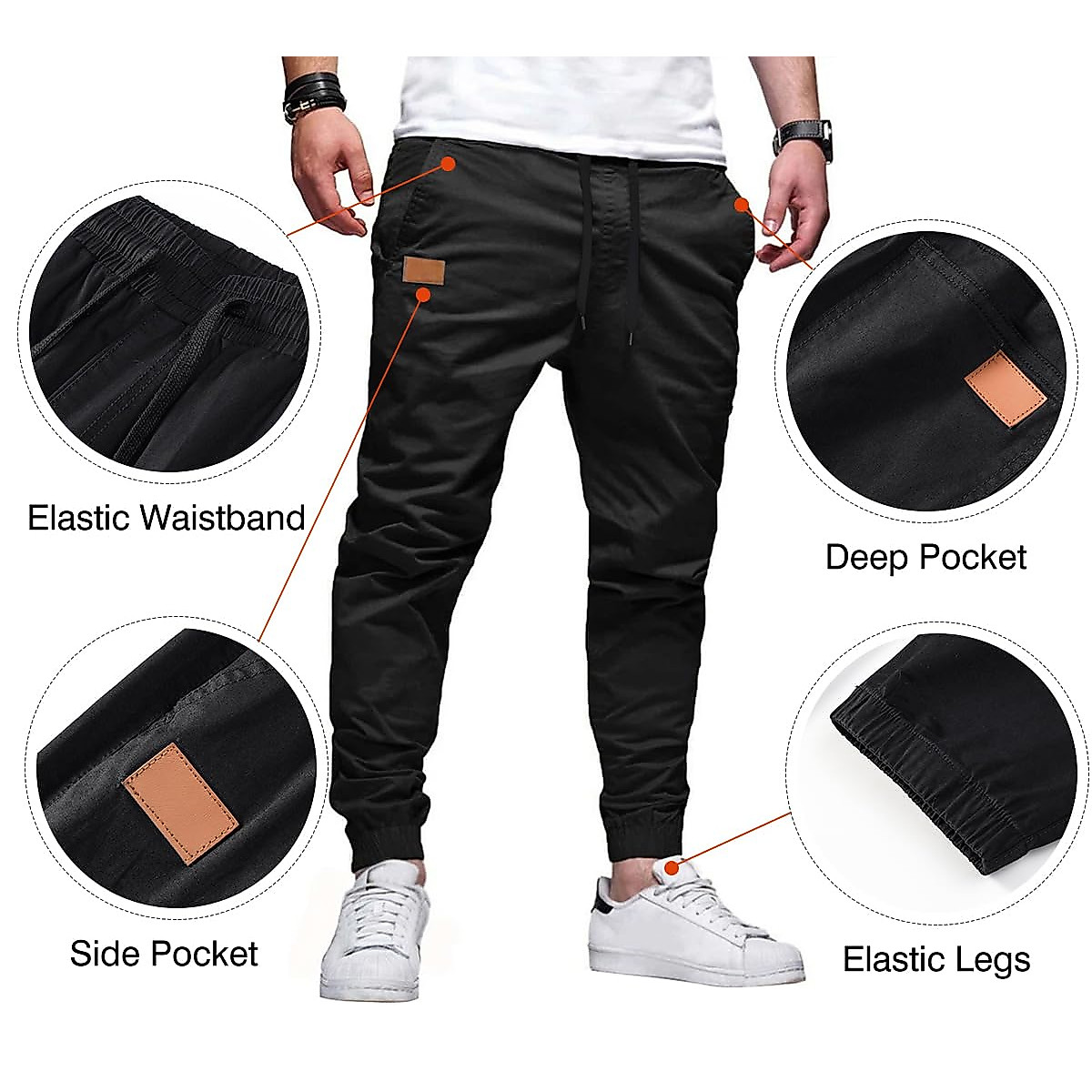 JMIERR Mens Casual Joggers Pants - Cotton Drawstring Chino Cargo Pants Hiking Outdoor Twill Track Jogging Yoga Sweatpants Jogger Work Pants with Pockets for Men, US 40(2XL), A Black