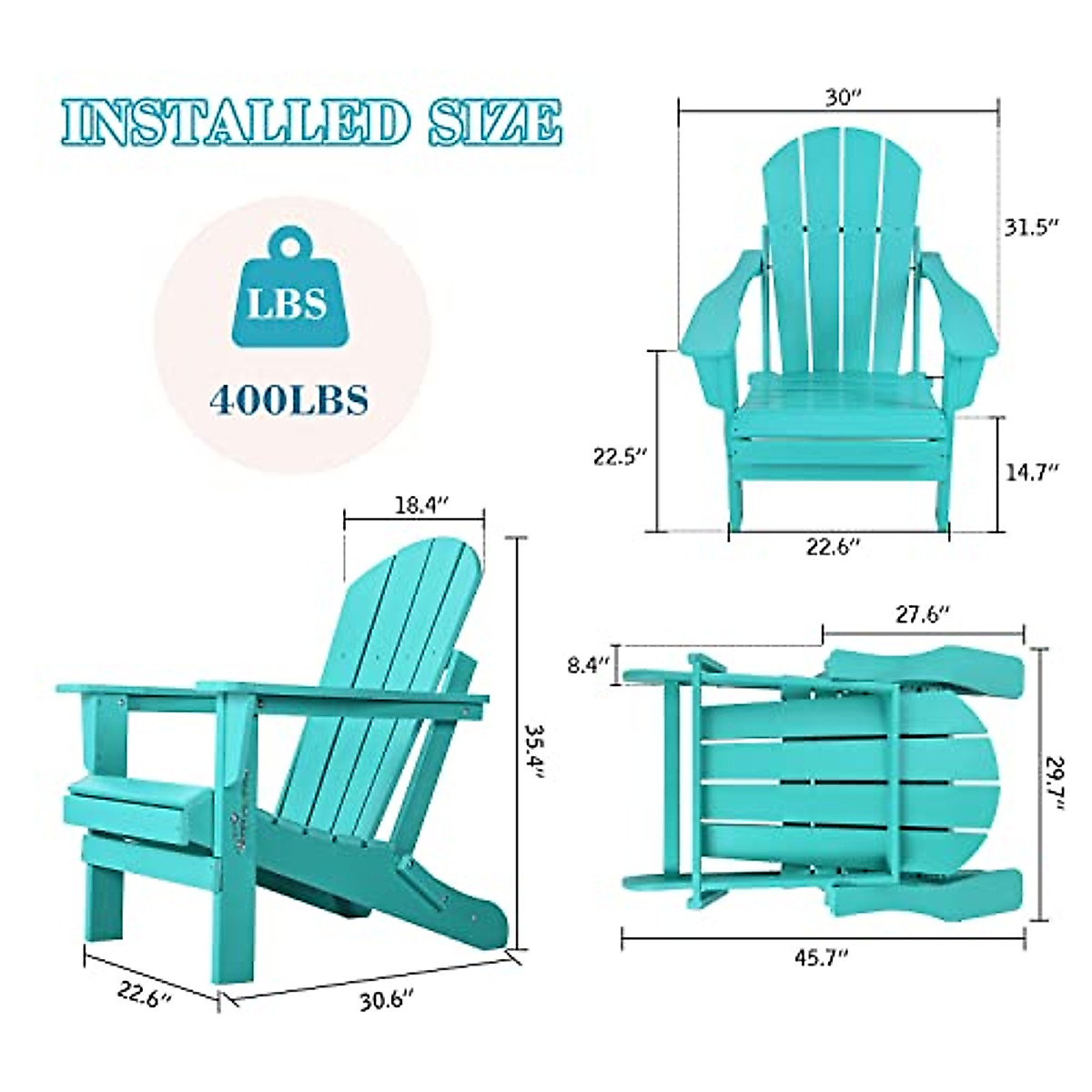Flamaker Classic Outdoor Adirondack Chair Patio Lawn Foldable Chairs Indoor Adirondack Chairs All-Weather Resistant for Garden Backyard Porch Garden Fire Pit Patio (Aruba)