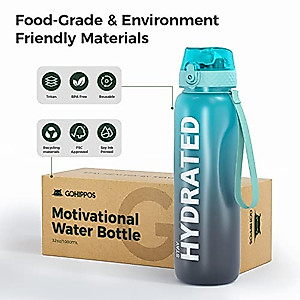 Gohippos Water Bottles with Times to Drink, 32 oz Water Bottle with Straw, Motivational Water Bottle for Gym School Office to Stay Hydrated, BPA Free & Leakproof (1 Bottle)