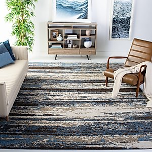 SAFAVIEH Retro Collection Area Rug - 8' x 10', Cream & Blue, Modern Abstract Design, Non-Shedding & Easy Care, Ideal for High Traffic Areas in Living Room, Bedroom (RET2138-1165)