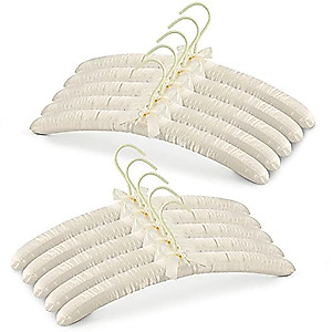 JS HANGER Padded Hanger for Sweaters - 17 Inch Extra Large Heavy Duty Satin Covered Coat Hangers No Shoulder Bump for Women Clothes, Sweaters, Dresses, Clothing, Weddings, Lingerie Pack of 10, Ivory