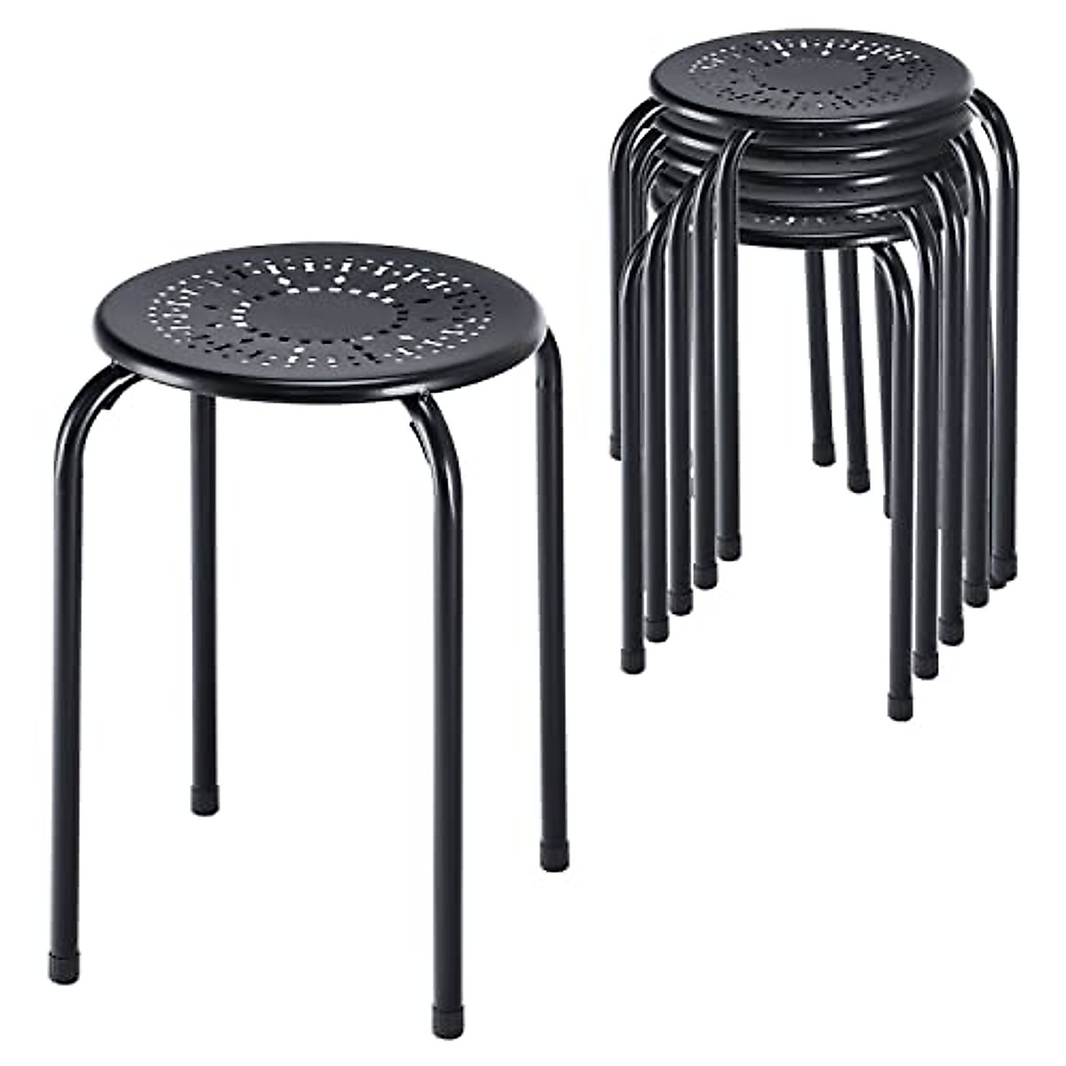 LDAILY Multipurpose Stool Chairs, Small Stool Sets, Metal Stool with Dome, Stackable Backless Kitchen Stool Indoor Outdoor, Furniture Stools, Suitable for Garden, Living Room, Home, Black (6-Pack)