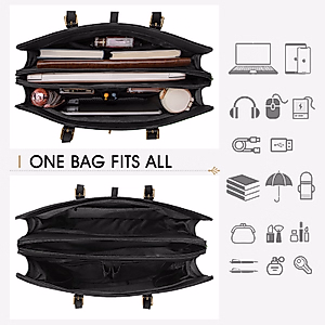 Laptop Bag for Women 15.6 Inch Leather Laptop Tote Bag Waterproof Womens Work Shoulder Bag Professional Computer Briefcase Business Office Bag Large Capacity Fashion Handbag Black