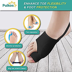 Puikos Bunion Splints Big Toe Straightener Bunion Relief Hallux Valgus Corrector Orthopedic Bunion Corrector Sleeves Splints Socks Woman Man for Flex Up Bunions Joint Hammer Toe (S/ 1Toe, black)