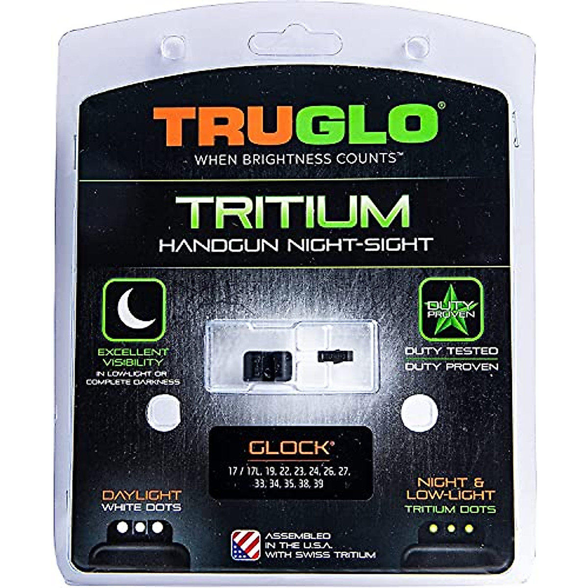TruGlo Tritium Pro Glow in the Dark Compact Gun Hunting Glock Pistol Sight with Maximum Bright Sights for Glock Sidearm 17, 19, 22, 23, 24, 26, and 27