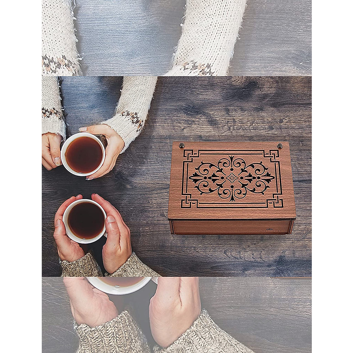 Eva's Gift Universe, Stash Tea Bags Sampler Assortment Box (80 Count) 28 Flavors Perfect Variety Pack in Wood (MDF) Gift Organizer Storage Gifts for Mom Dad Family Friends Coworker Women Men (Brown)