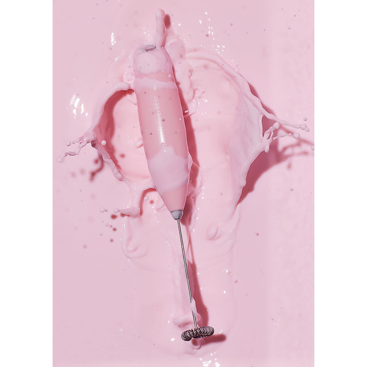 Smooth Operator Pink Handheld Electric Whisk, Milk Frother, Foam Maker for Protein, Coffee & More - Stainless Steel Stand Included