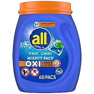 all Laundry Detergent Pacs, Fresh Clean Oxi plus Odor Lifter, 60 Count (packaging may vary)