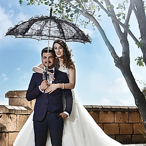 LUOEM Wedding Lace Parasol Umbrella Wedding Bride Umbrella Black Umbrella Photo Prop for Wedding Bridal Decoration - Size Small