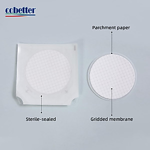 COBETTER 100 Pack MCE Gridded Membrane Filter Sterile 47 mm Diameter and 0.45um Pore Size Mixed Cellulose Esters Membrane Disc Filter Individual Pack