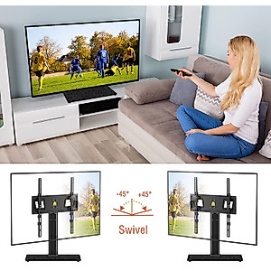 FORGING MOUNT Universal Swivel TV Stand with Tempered Glass Base for 26-55" TVs-Height Adjustment Tabletop TV Base Stand Mount, Holds up to 88lbs, Max VESA 400x400mm