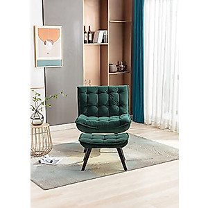 INMOZATA Modern Accent Chair Velvet Fabric Leisure Chair Armchair TV Chair Bedroom Chair with Footstool Black Legs for Indoor Home and Living Room,Dark Green