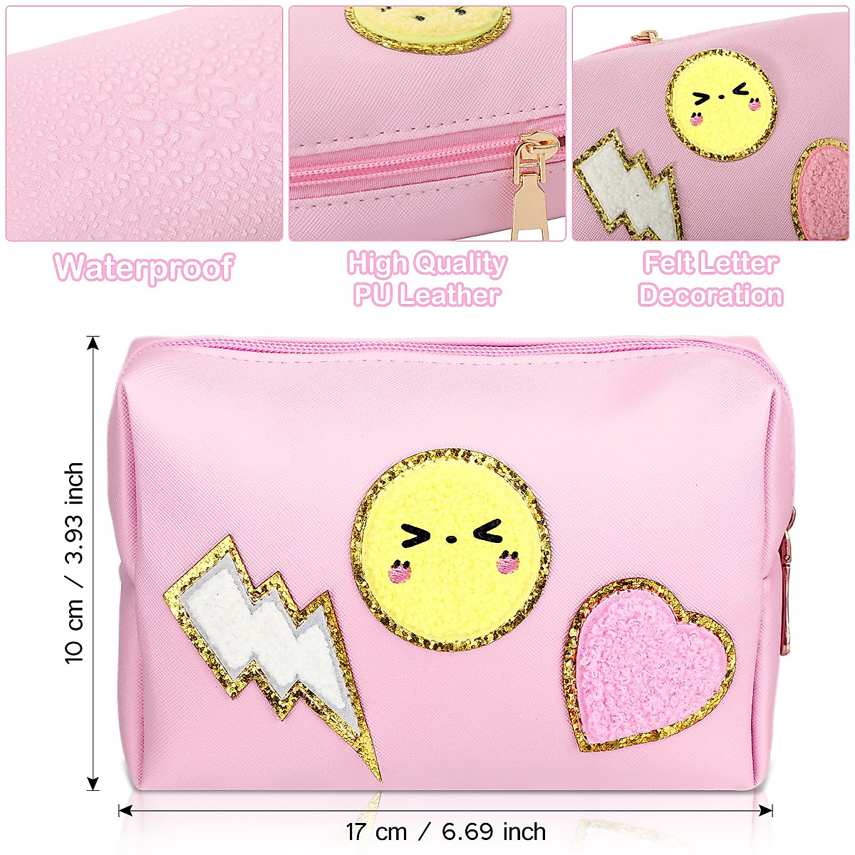 Fumete 3 Pcs Thank You Pink Gift Set Include 20 oz Preppy Stainless Steel Tumbler Preppy Notebook PU Leather Waterproof Makeup Cosmetic Bag Valentine‘s Day Graduation Back to School Gifts(Smile Face)