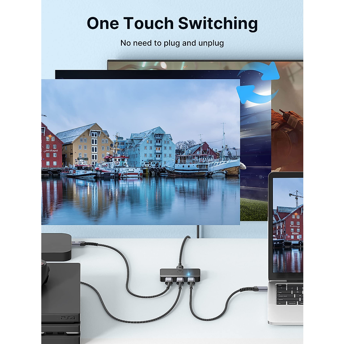 4k@60Hz HDMI 2.0 Switch Splitter with 3.3FT HDMI Cable, JSAUX HDMI Switcher 3 in 1 Out, 3 Port HDMI Selector, Support 4K, 3D, HDCP 2.2, 1080P, HDR Compatible with PS5, PS4, HDTV, Fire Stick, Roku, PC