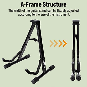 AODSK Guitar Stand Folding with adjustable A-Frame for Acoustic Classical and Electric Guitars Bass Ukulele Portable (Single Stand-Black)