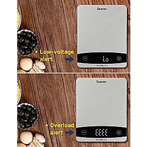 Searon Food Kitchen Scale Digital - Ounces and Grams Ml Lb,10Kg/22Lb Capacity for Weight Loss, Baking, Cooking, Keto and Meal Prep, Tempered Glass Panel - 7.9 X 6.3 X 0.6 Inches
