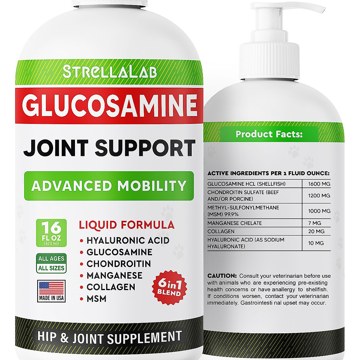 StrellaLab Liquid Glucosamine for Dogs (16 OZ) - All-Natural Hip & Joint Supplement for Dogs, Glucosamine Chondroitin Liquid, MSM & Collagen for Dogs Mobility, Joint Pain Relief for Small & Large Dogs
