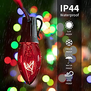 25 Pack Replacement C7 Light Bulbs for E12 Base Christmas String Lights, Classic Christmas Bulbs for Holiday Party Indoor Outdoor Garden Backyard Cafe Xmas Decoration, Red