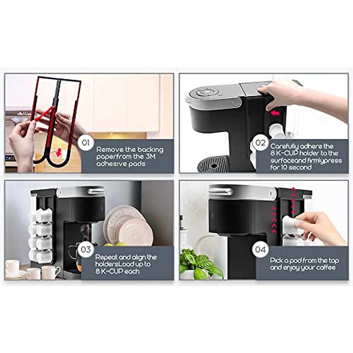 DIXMEMG Coffee Pod Holder for Keurig K-cup, Side Mount Kcup Storage, Perfect for Small Counters Wall Storage Organizer(2 Packs/ for 16 K Cups)