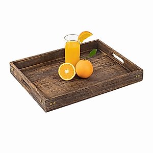 Sufandly Large Wooden Serving Tray with Handles, Rectangle Breakfast Tray 15.7 x 11.8 Inch Wood Color…