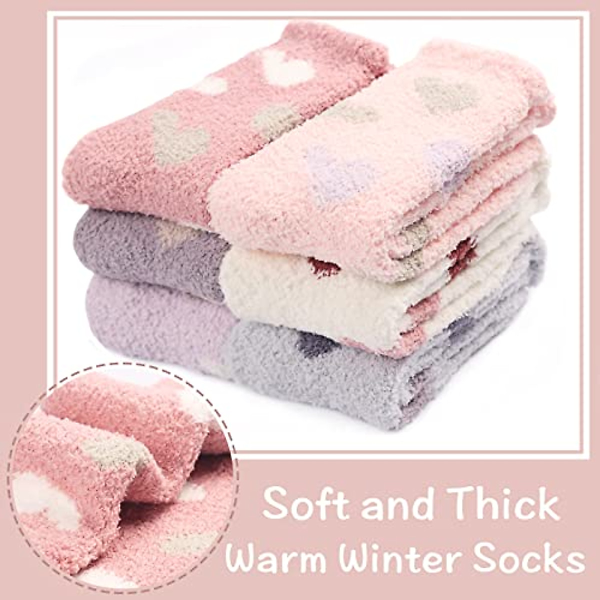 Aivanart Fuzzy Socks for Women,6 Pairs Soft Fluffy Cozy Slipper Socks,Comfy Warm Winter Sleep Plush Bed Socks for Valentine's Day Gifts