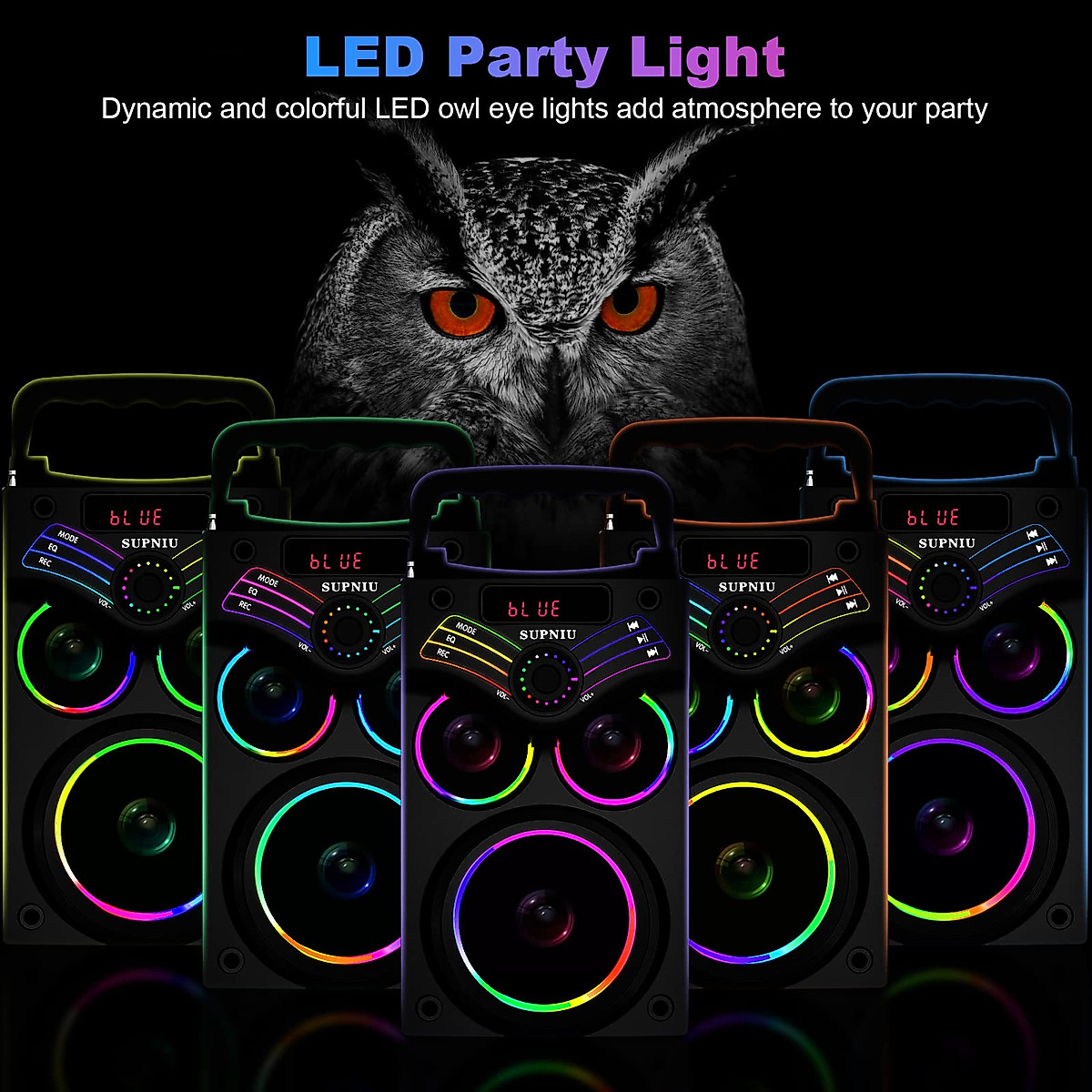 Bluetooth Speakers, 15W (20W Peak) Portable Wireless Loud Indoor Outdoor Small Party Bluetooth Speaker with Subwoofer, FM Radio, Remote, Colorful Lights and Powerful Stereo Deep Bass Sound Boombox