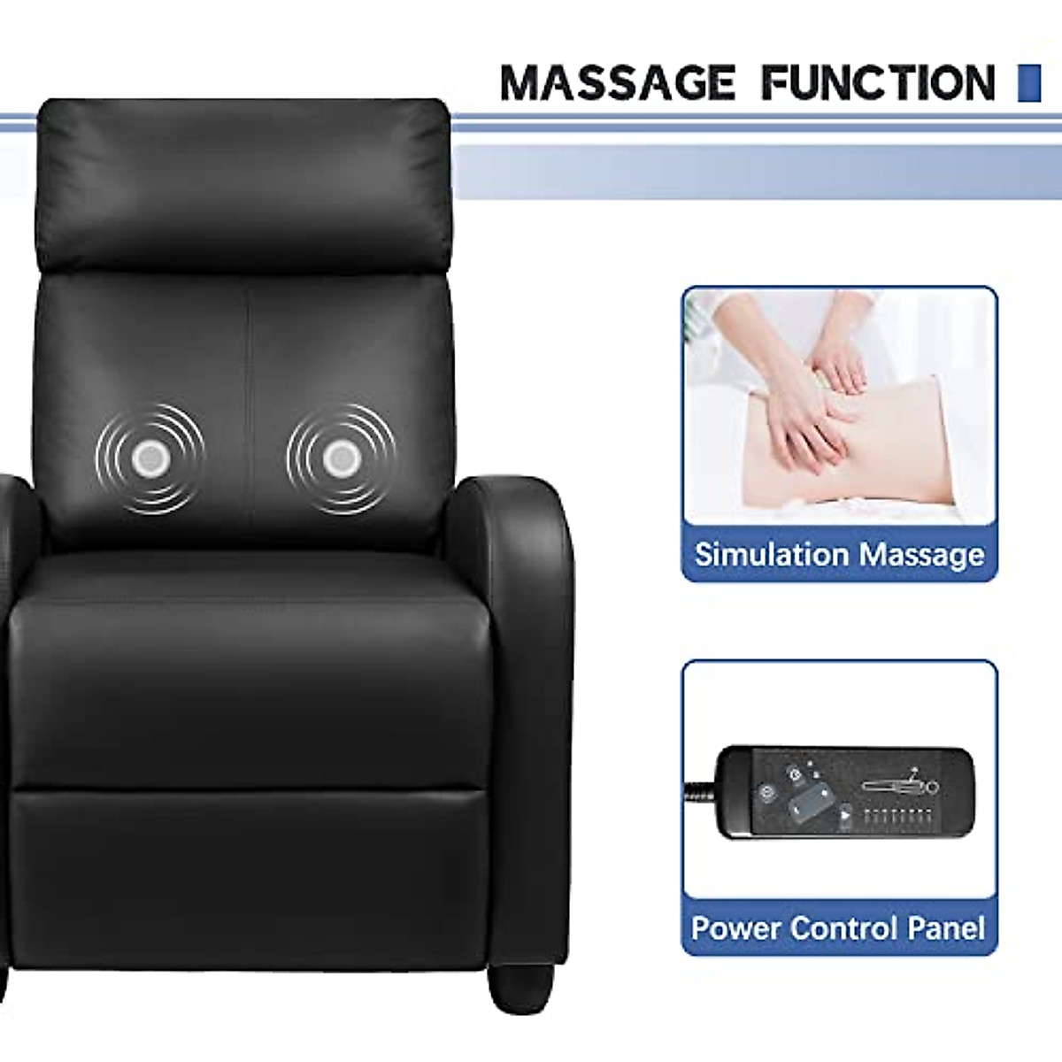 Furniwell Recliner Chair Massage Recliner Sofa Chair Adjustable Recliner Home Theater Seating Modern Living Room Recliners with PU Leather Padded Backrest and Thick Seat Cushion (Black)