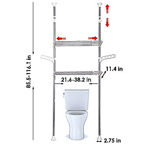 Skywin Over The Toilet Storage Shelf, Easy to Assemble Bathroom Storage, Height and Width Adjustable, Great Toilet Shelf Organizer, No Drill Required (White)