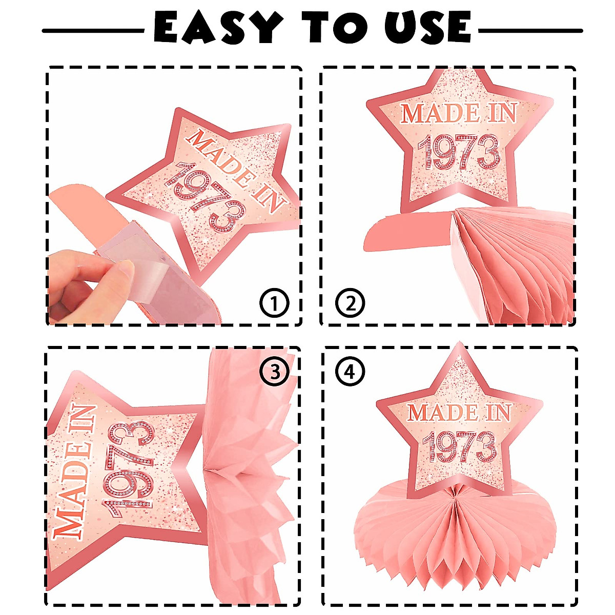 Happy 50th Birthday Rose Gold Table Honeycomb Centerpieces Balloons Theme Decor Table Decorations Table Toppers for Girls Women Sweet Princess 50 Years Old Pink Birthday Party Bday Supplies Ornament