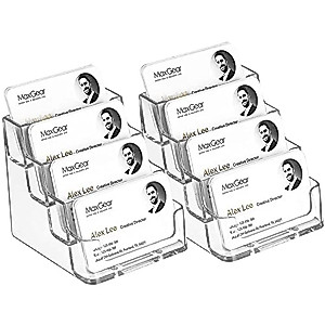 MaxGear Clear Business Card Holder 4 Pocket Business Card Display, Acrylic Business Card Stand for Desk or Counter with 4 Tier, 320 Card Capacity, 2 Pack