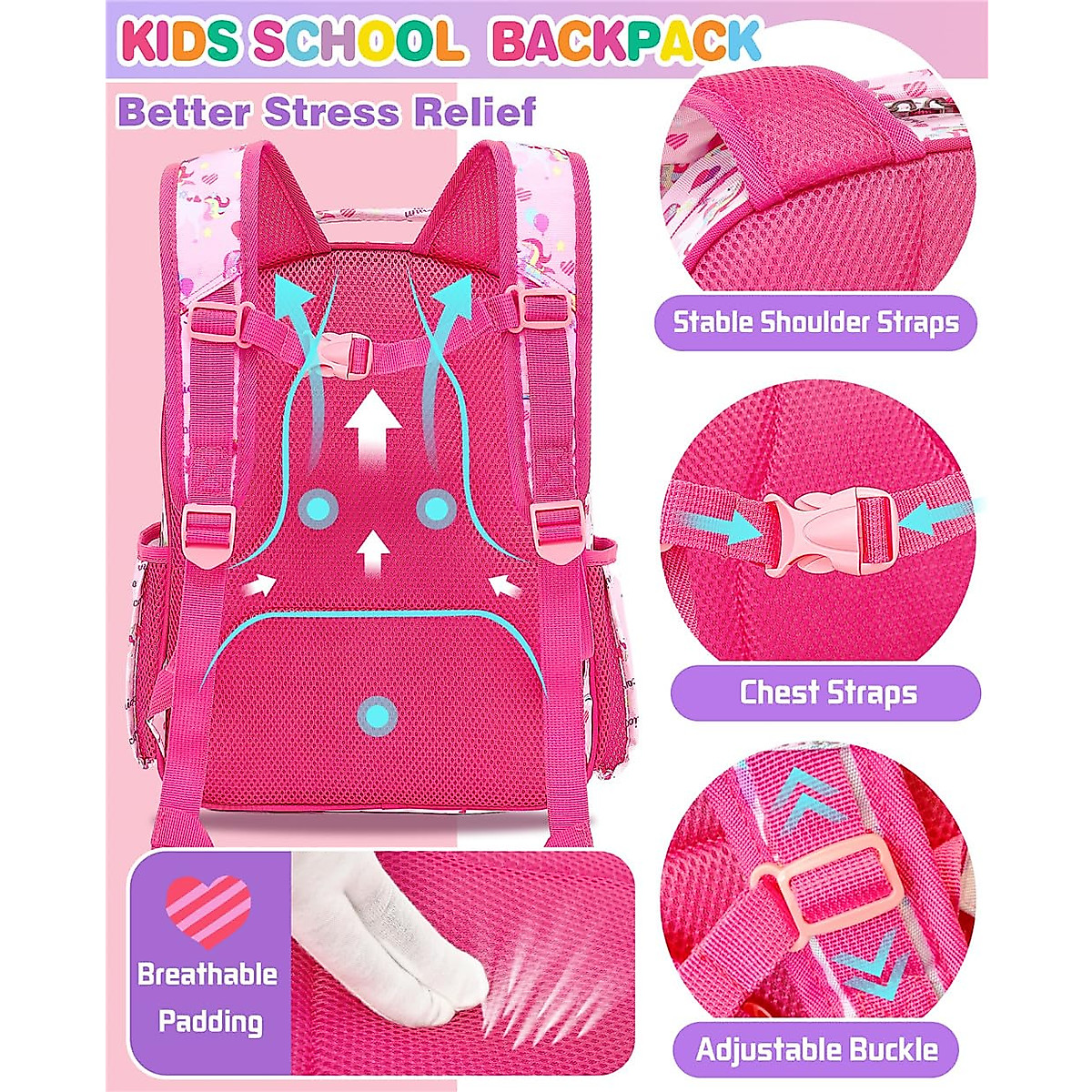 LYNXCHER Toddler Girl Backpack Preschool Kindergarten Kids Backpack Bookbag Elementary School Girls Gifts Small Toddler Backpcak 5 6 Stocking Stuffers for Kids Girls (Pink Unicorn,12L for 5-8 Years)