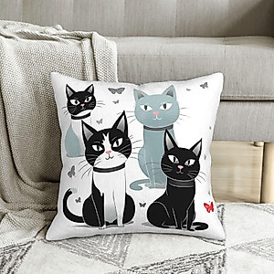 DOFFO Black and White Cats Printed Fall Throw Pillow Covers 16x16 Soft Corduroy Decorative Throw Pillows Covers Cushion Case for Spring Christmas Sofa Living Room Couch Bedroom
