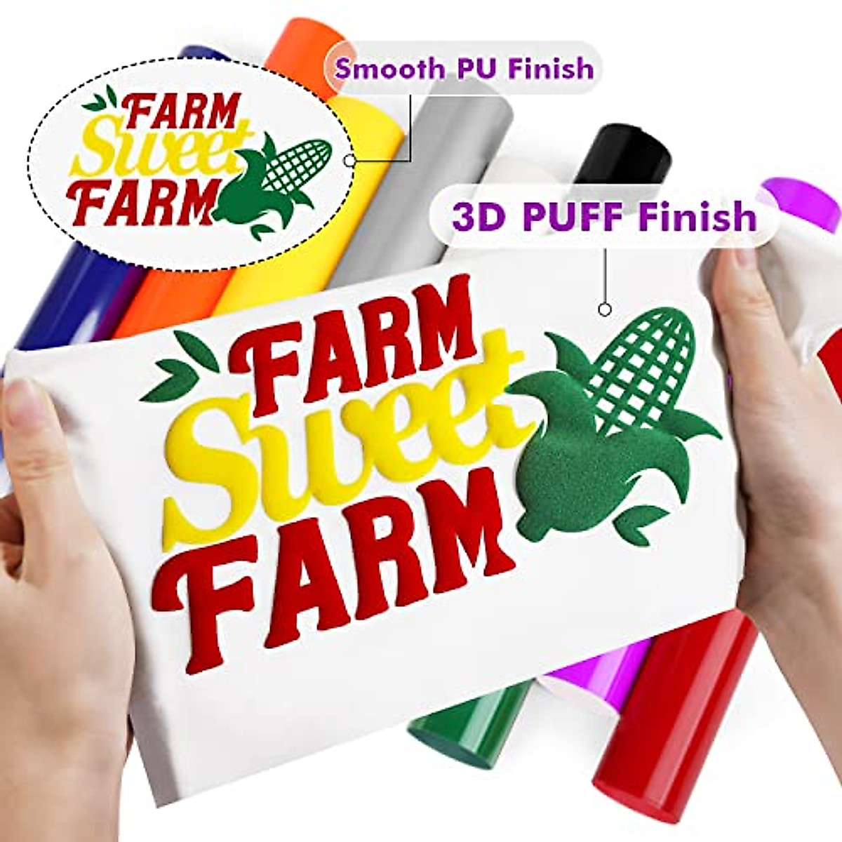 Gatichetta Heat Transfer Vinyl 10"x6ft 3D Puff HTV Heat Press Iron on Vinyl Foaming HTV for T-Shirts, Fabric, DIY Designs, White