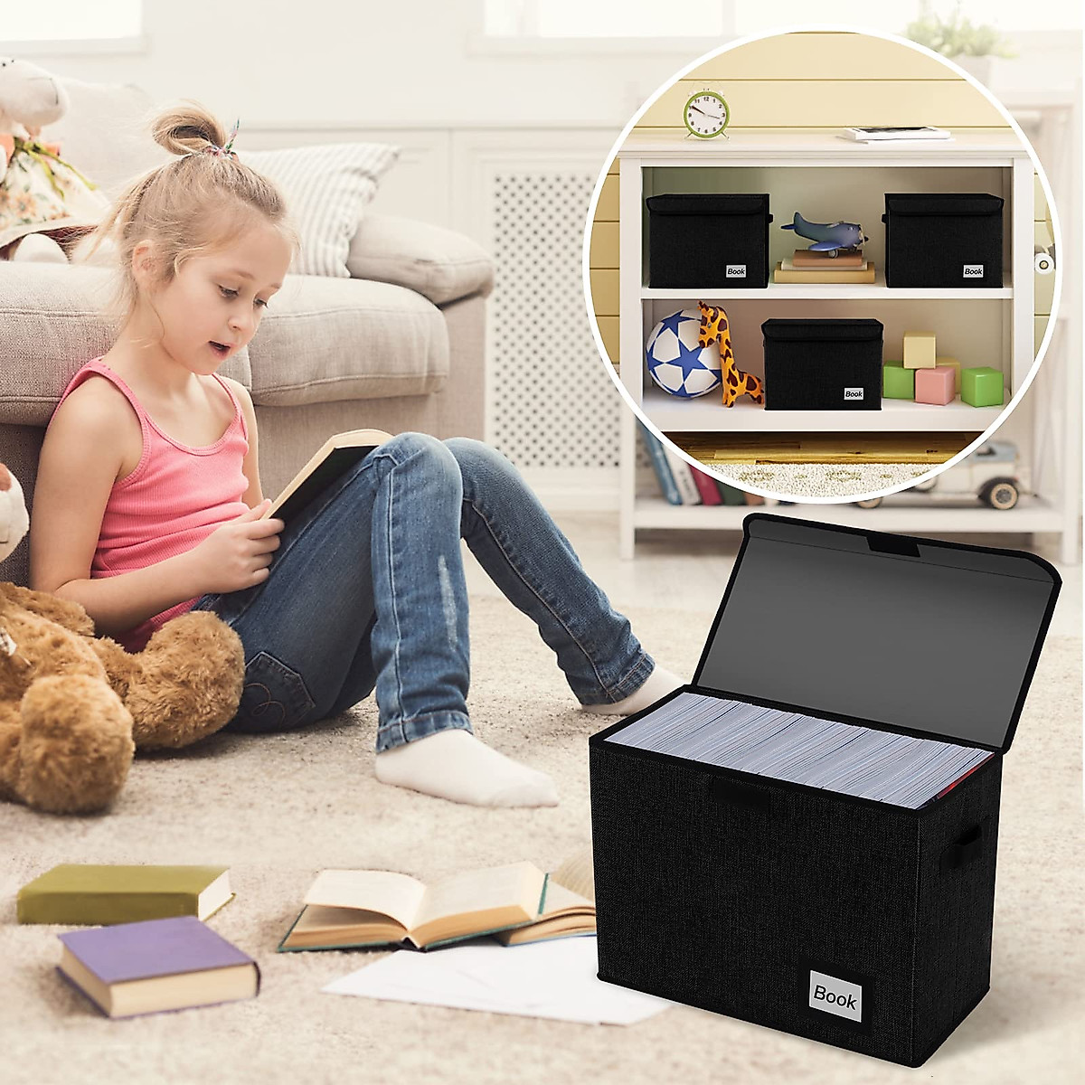 YNSZAS Comic Book Storage, Comic Book Box, 15.8" X 7.8" X 11.8", Collapsible Comic Short Box, Holds 160-180 Comic Book, Heavy Duty Comic Book Bin Container Holder Shelf (Black)