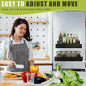 Hoenart Magnetic Spice Rack for Refrigerator, Moveable Magnetic Spice Organizer, 2 Pack Metal Strong Magnetic Shelf for Fridge and Microwave Oven, Space Saving for Kitchen (Black)