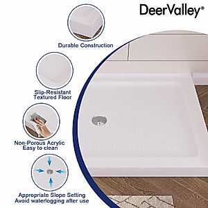 DeerValley DV-1SB0107 48"L X 30"W Shower Base in White with Single Threshold and Center Drain, Center Drain Location, Small Rectangle Acrylic Shower Pan, Non-slip Design