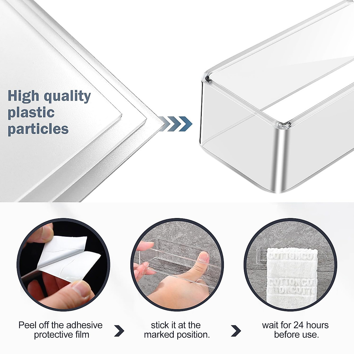 Taozun Hand Towel Holder - Clear Towel Rack for Bathroom, Adhesive Towel Bar Stick on Kitchen Wall, Acrylic Towel Rail No Drill Towel Holder, 2 Packs