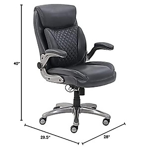 AmazonCommercial Ergonomic Executive Office Desk Chair with Flip-up Armrests, Adjustable Height, Tilt and Lumbar Support, 29.5"D x 28"W x 43"H, Grey Bonded Leather