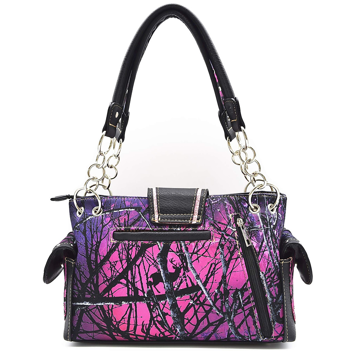 Camouflage Crown Buckle Western Style Purse Floral Shine Glow Country Handbag Women Shoulder Bag Crossbody Wallet Set (Purple)
