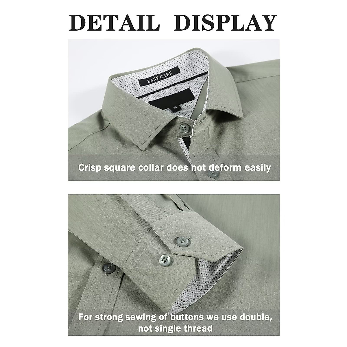 ENSO ELARDER Men's Dress Shirt Wrinkle Free Long Sleeve Formal Shirts Casual Button Down Shirts Untucked Stretch Regular Fit Shirts(Olivine,L)