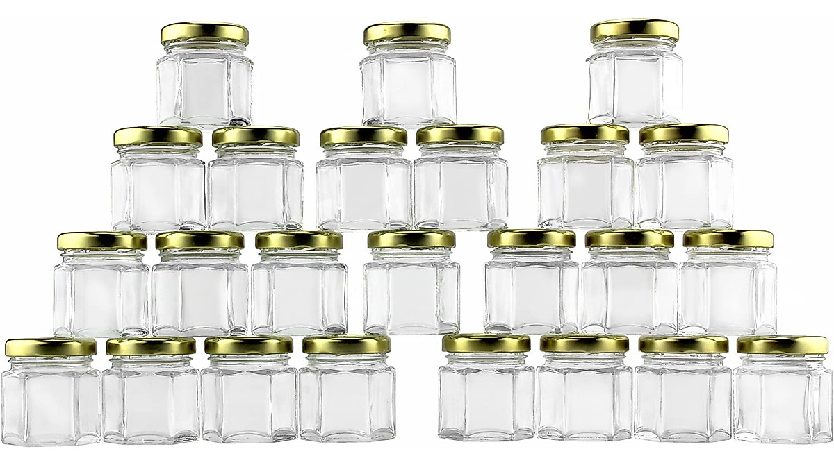 Mini Hexagon Glass Jars - 48 Pack for Spices & Gifts