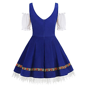 Colorful House Women's Oktoberfest Costume Adult Off-Shoulder Beer Maid Costume for Bavarian Carnival(Blue, Large)