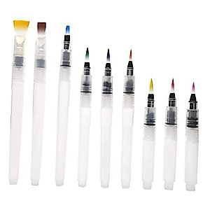 VILLFUL 9 Pcs Water Color Brush Pens Ink Pen Set Water Soluble Colored Pencils Flat Pen Writing Brush Painting Pen White Pointy Watercolor Brush Water Brush Pen Water Coloring Brush Pen