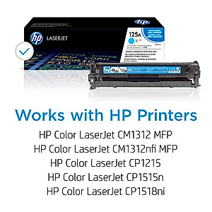 Original HP 125A Cyan Toner Cartridge | Works with HP Color LaserJet CM1312 MFP Series, HP Color LaserJet CP1215, CP1515, CP1518 Series | CB541A